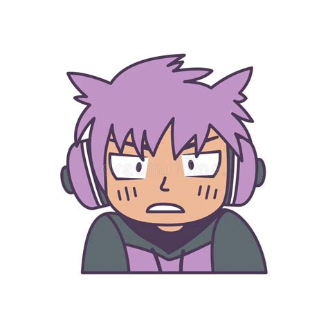 Cute Gamer Boy Cartoon Character Wearing Headset With Annoyed Angry