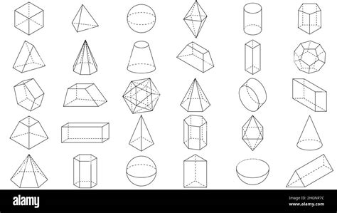 Set Of Basic Stereometrics Shapes Line Cuboid Octahedron Pyramid Prism Cube Cone Cylinder Torus