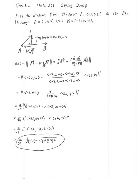 quiz 2 with solution for vector calculus math 241 docsity