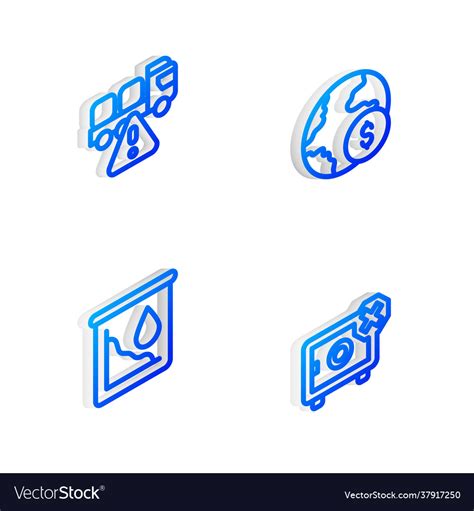 Set Isometric Line Global Economic Crisis Stop Vector Image
