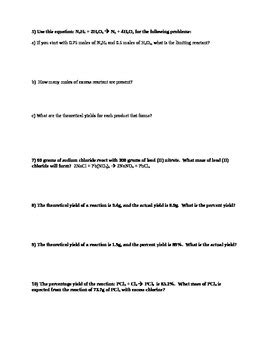 Limiting Reactants And Percent Yield Worksheet By MJ TPT