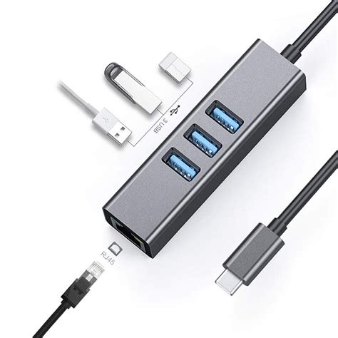USB C Naar Ethernet Adapter Met 3 Usb Poort Type Grandado
