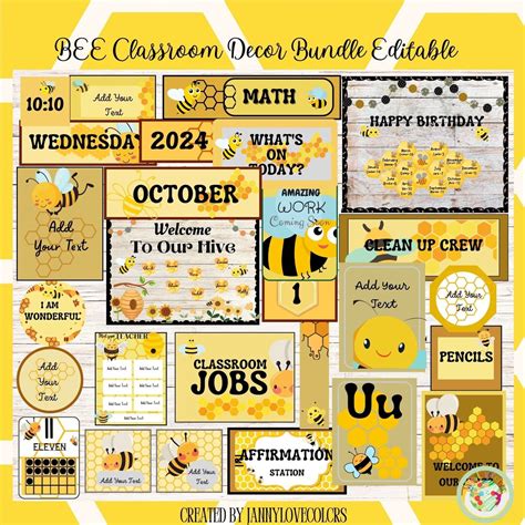 Bee Classroom Decor Bundle Printable Editable Pdf Etsy