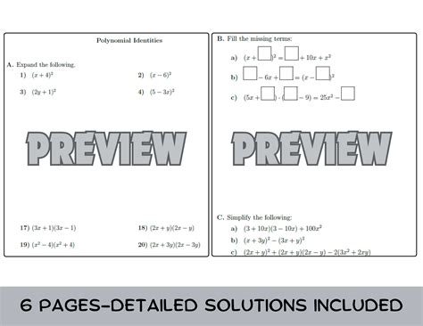 Polynomial Identities Worksheet With Solutions Teaching Resources