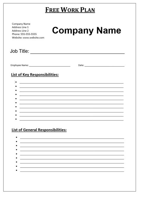 Work Plan Template Free Word Excel Templates