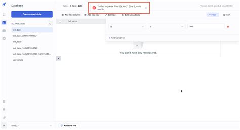 Tooljet Database In Filter Unable To Pass Not Null Value For The