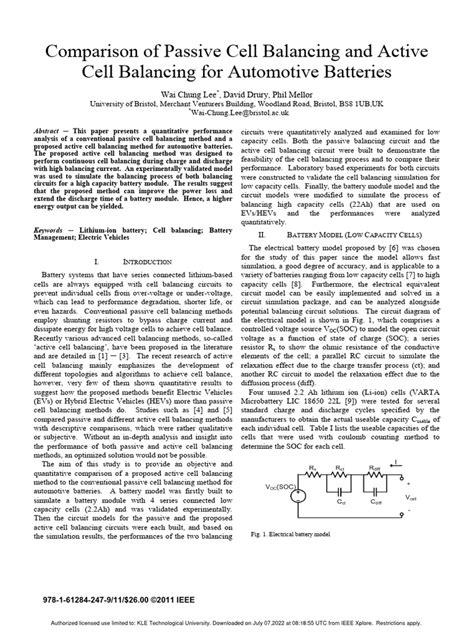 2011 Comparison Of Passive Cell Balancing And Active Cell Balancing For