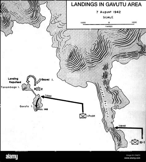 Map Of Us Marine Landings On Gavutu And Tanambogo Solomon Islands