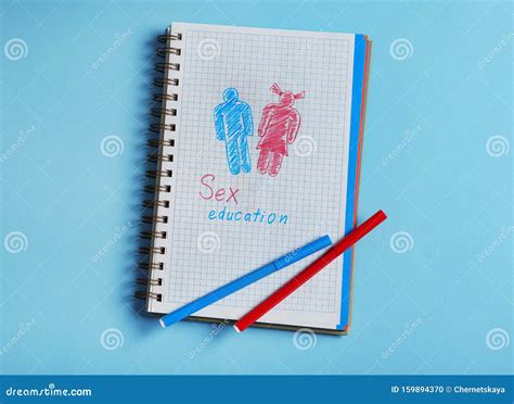 Notebook Mit Der Aufschrift SEX EDUCATION Auf Blauem Hintergrund Stockfoto Bild Von Blau