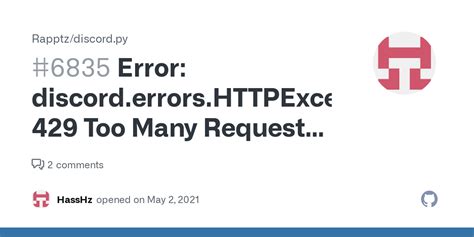error discord errors exception 429 too many requests error code 0 · issue 6835