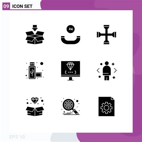 Mobile Interface Solid Glyph Set Of 9 Pictograms Of Develop Coding