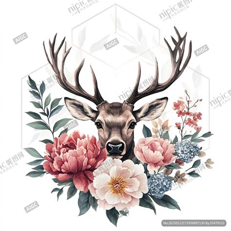 ai创作图鹿与花朵组合 麋鹿花鸟插画 手绘抽象鹿花草插画 鹿包装插画 手绘创意梅花鹿 手绘梅花鹿手绘麋鹿 创意手绘梅花鹿插画 梅花鹿元素 手绘