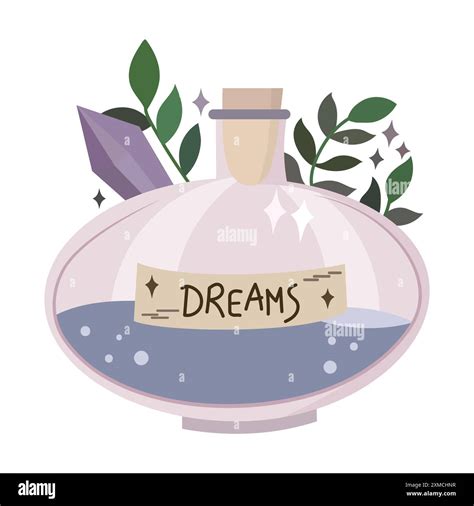 Dream Magic Potion Decorated With Leaves And Jewels Stock Vector Image
