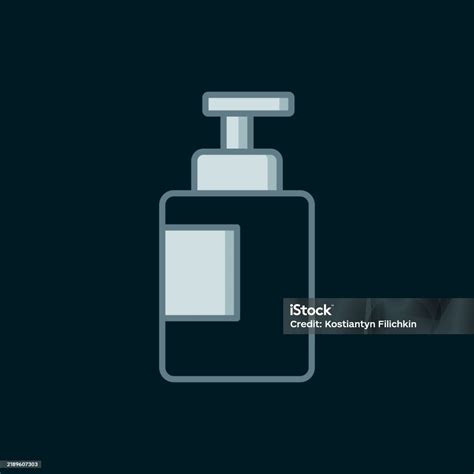 Line 손 소독제 병 아이콘이 검은 배경에 고립되어 있습니다 소독 개념 세척 젤 위생을 위한 알코올 병 그림자가 있는 평면으로 채워진 윤곽선 스타일입니다 벡터 가득 찬에