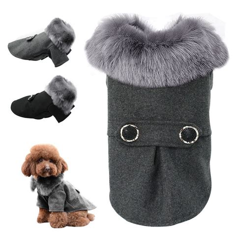 Soft Small Dog Coat Woolen Fur Collar Puppy Pet Warm Clothes Jacket