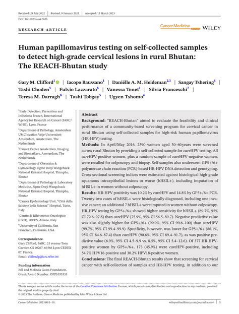 Pdf Human Papillomavirus Testing On Self Collected Samples To Detect