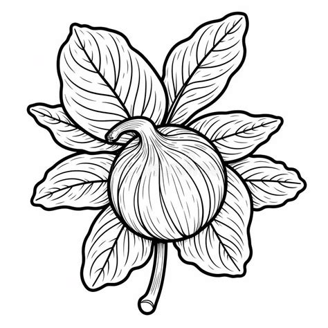 Fig Fruit With Leaves Line Art Botanical Illustration Stock