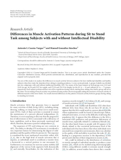 Pdf Differences In Muscle Activation Patterns During Sit To Stand Task Among Subjects With And