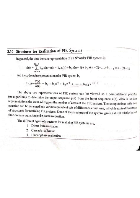 solution structure for realization of fir system direct form