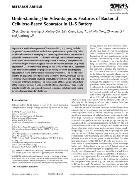 Pdf Understanding The Advantageous Features Of Bacterial Cellulose‐based Separator In Li S Battery