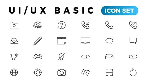 Basic User Interface Essential Set Ui Ux Line Outline Icons For App