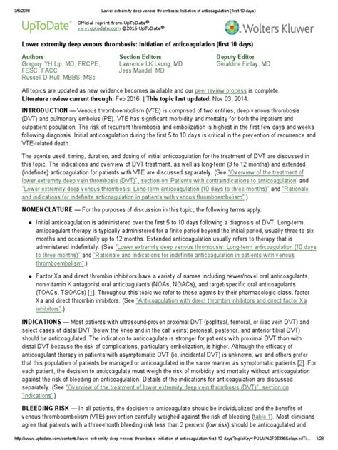 Pdf Lower Extremity Deep Venous Thrombosis Initiation Of Anticoagulation First 10 Days