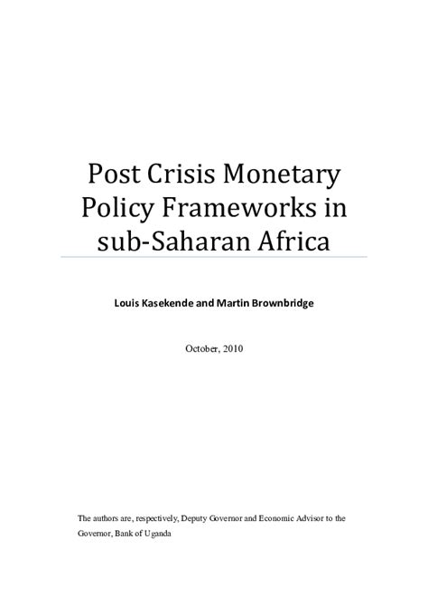 Pdf Post Crisis Monetary Policy Frameworks In Sub Saharan Africa