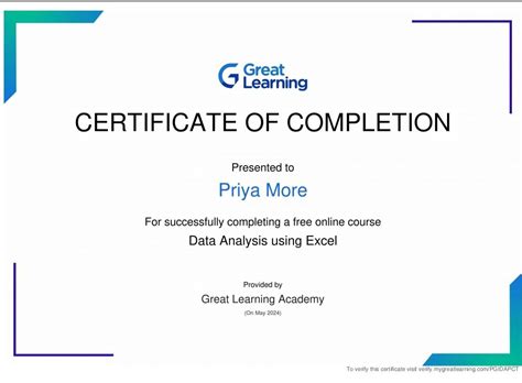Completed Data Analysis Using Excel Course Priya More Posted On The