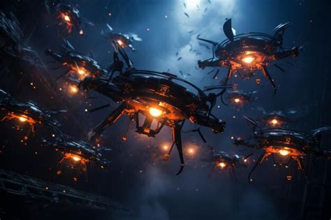 premium ai image swarm of drones performing synchronized aerial