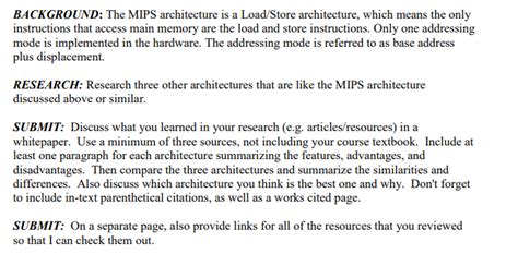 Solved Background The Mips Architecture Is A Loadstore