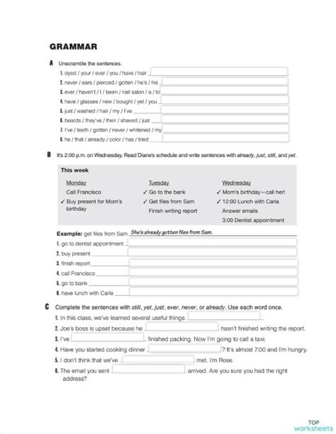 Present Perfect Adverbs Interactive Worksheet Topworksheets