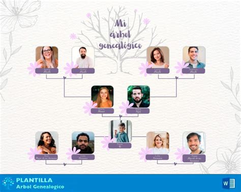 Plantilla De Árbol Genealógico Floral Violeta Para Word