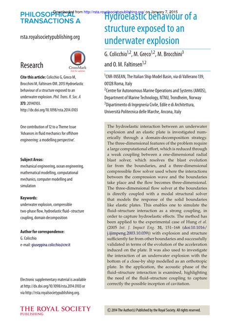Pdf Hydroelastic Behaviour Of A Structure Exposed To An Underwater
