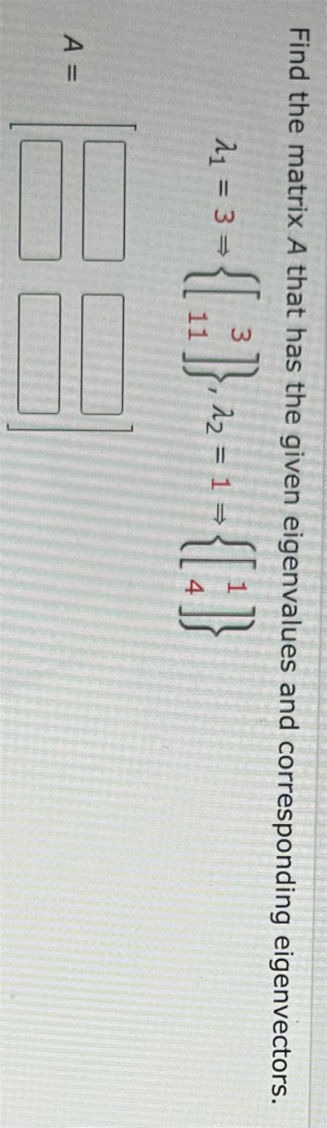 Solved Find The Matrix A That Has The Given Eigenvalues And