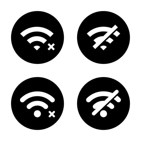 Disconnect Wifi Icon Set On Black Circle Lost Wireless Connection Concept Vector Art