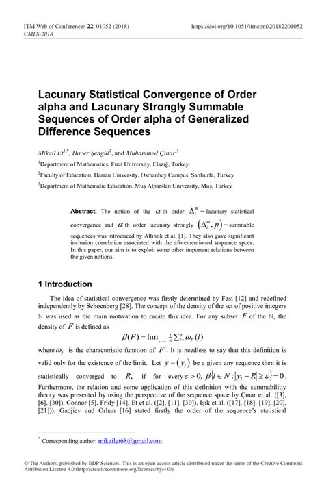 Pdf Lacunary Statistical Convergence Of Order Alpha And Lacunary Strongly Summable Sequences