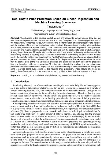 Pdf Real Estate Price Prediction Based On Linear Regression And