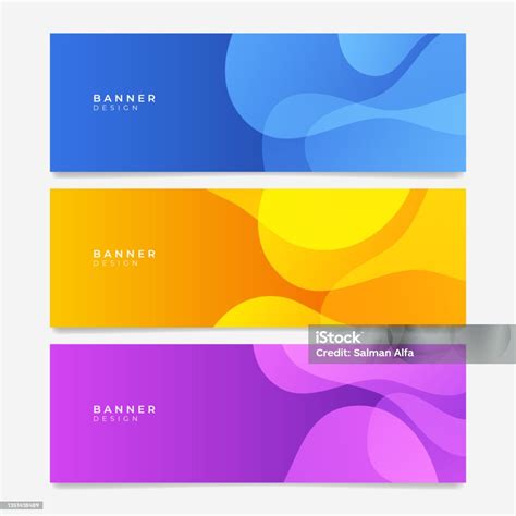 Abstrak Biru Kuning Ungu Desain Template Web Set Spanduk Web Header