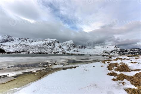 Flakstadoya In The Lofoten Islands Norway In The Winter On A Cloudy