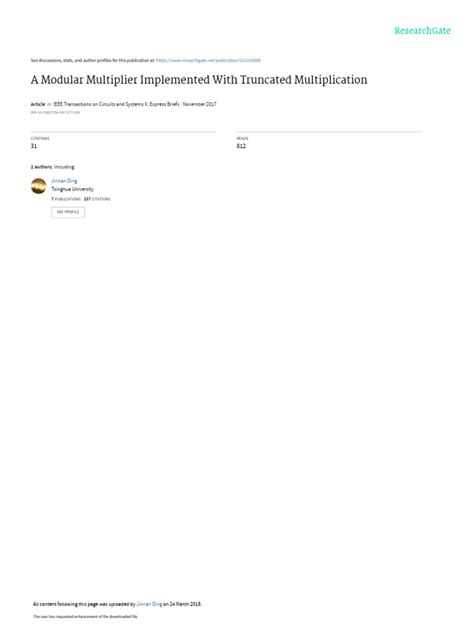 A Modular Multiplier Implemented With Truncated Multiplication Pdf Multiplication Public