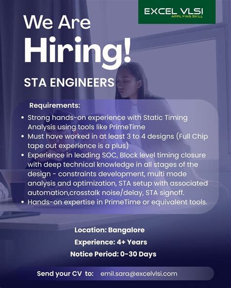 Hiring Sta Vlsi Statictiminganalysis Semiconductorjobs Immediate Joinus Excel Vlsi