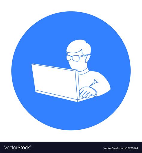 Computer Hacker Icon In Outline Style Isolated Vector Image