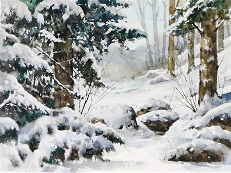 Namil Art 스케치 없이 풍경 수채화 그리기 겨울 숲 칼라 혼합 과정 아르쉬 황목 남일수채화 Without Sketch Landscape Watercolor