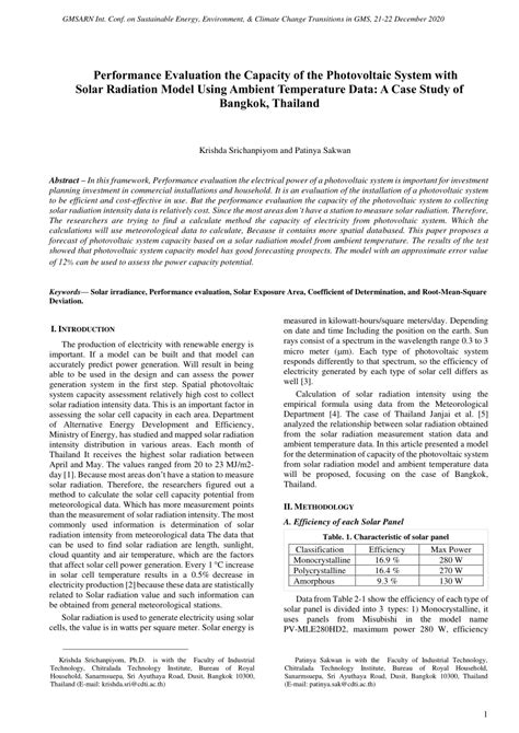 Pdf Performance Evaluation The Capacity Of The Photovoltaic System