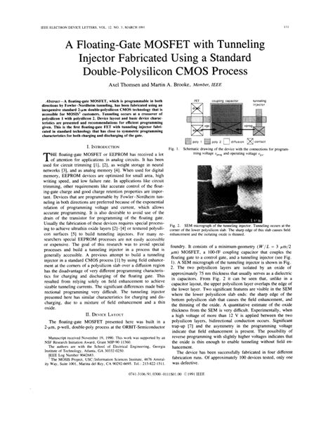 PDF A Floating Gate MOSFET With Tunneling Injector Fabricated Using A Standard Double