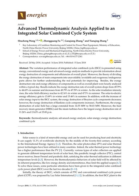 Pdf Advanced Thermodynamic Analysis Applied To An Integrated Solar