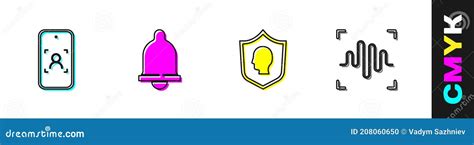 Set Mobile And Face Recognition Motion Sensor User Protection And Voice Icon Vector Stock