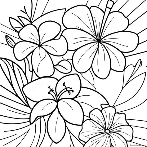 Tropical Hawaiian Flowers Coloring Page 40744 32218
