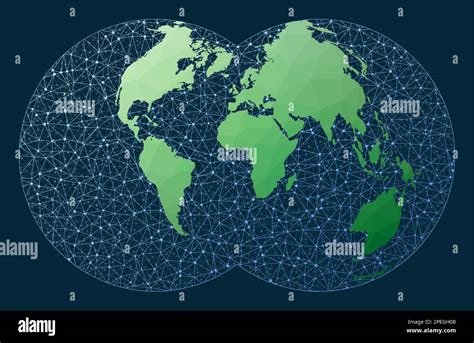 Global Network Concept Nicolosi Projection Green Low Poly World Map