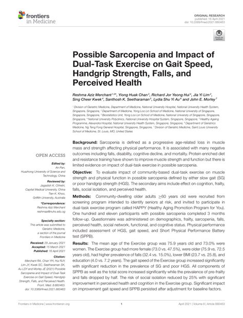 Pdf Possible Sarcopenia And Impact Of Dual Task Exercise On Gait